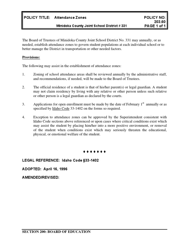 Minidoka County Attendance Zones Policy | PDF