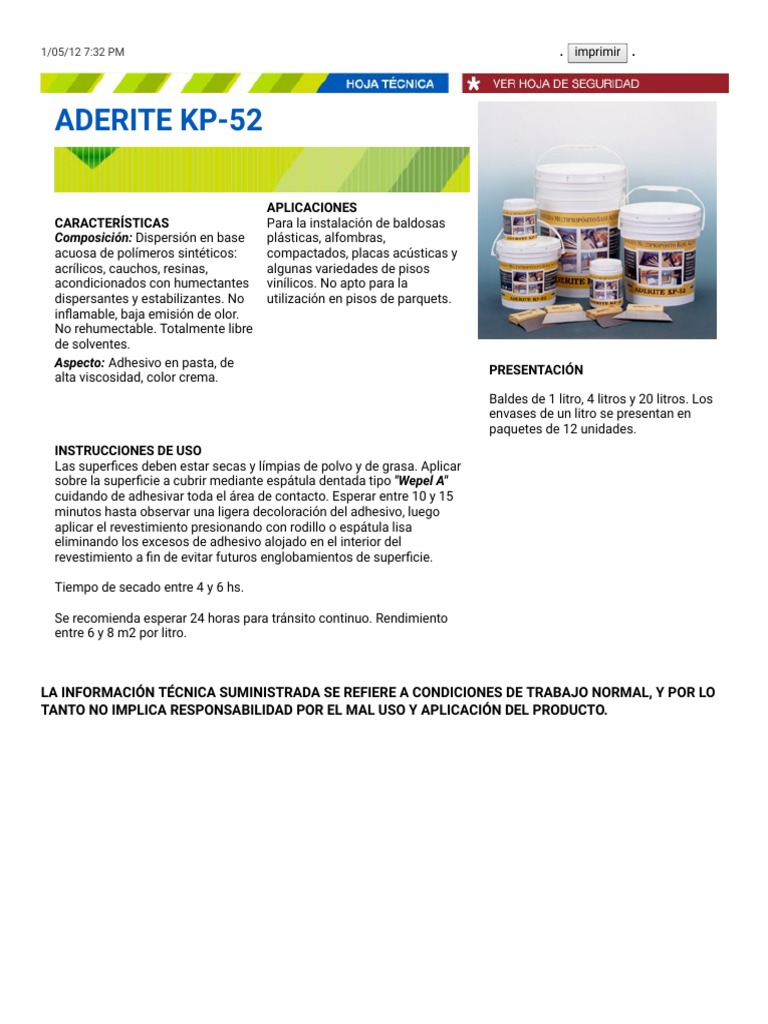 Hoja Técnica Aderite KP-52 | PDF
