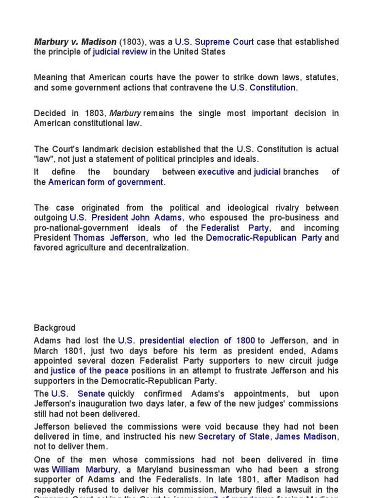 Marbury Vs Madison | PDF | Marbury V. Madison | Constitutional Law