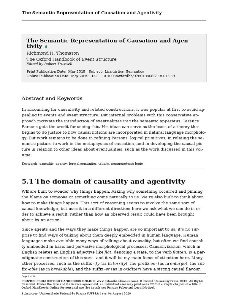 The Semantic Representation of Causation and Agentivity Thomason | PDF ...