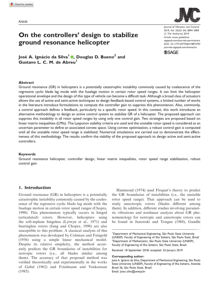 On The Controllers' Design To Stabilize Ground Resonance Helicopter ...