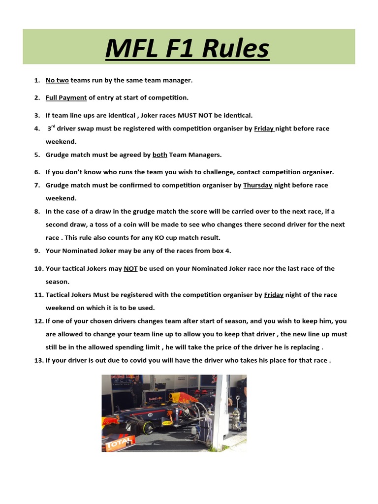 MFL f1 Rules 2021 | PDF