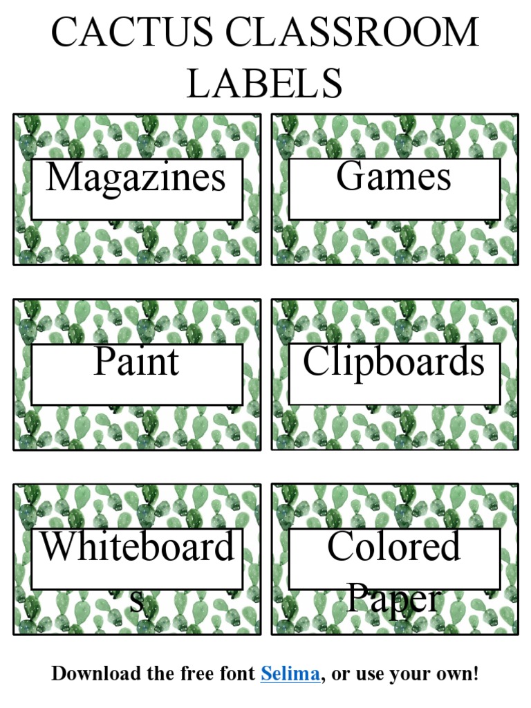 Editable Cactus Classroom Labels Printable | PDF
