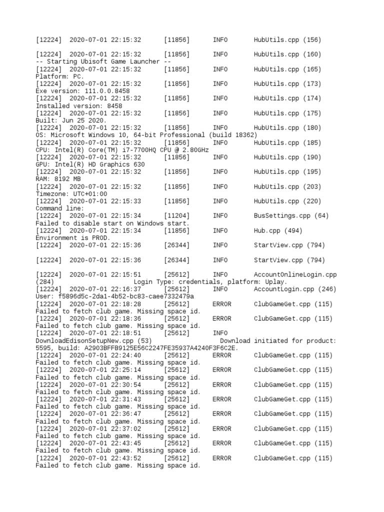 Ubisoft Launcher Log Errors | PDF | Graphics Processing Unit | 64 Bit ...