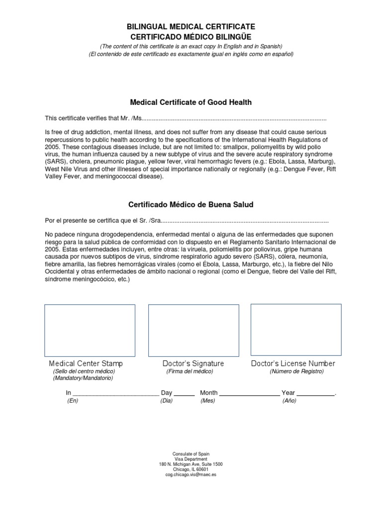 Bilingual Medical Certificate Certificado Médico Bilingüe | PDF | Virus ...