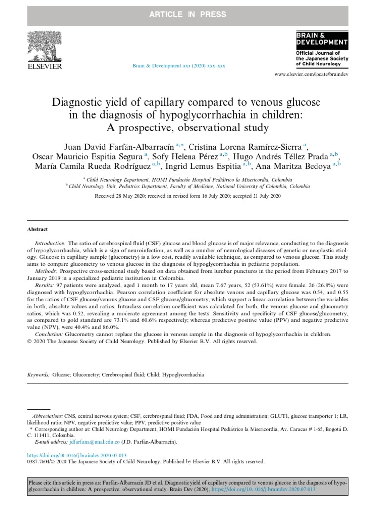 Diagnostic Yield of Capillary Compared To Venous Glucose in The ...