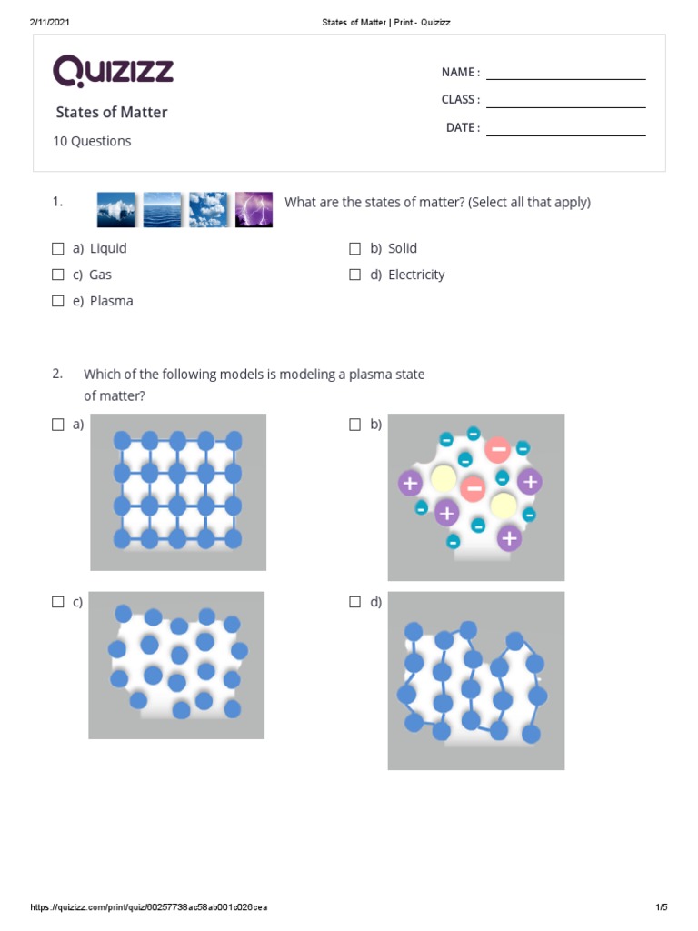 States of Matter Quiz with Answers | PDF | Liquids | Solid