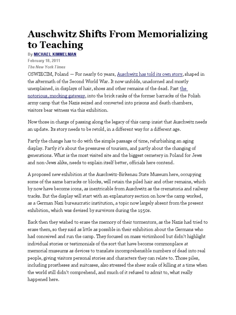 Auschwitz Shifts From Memorializing To Teaching | PDF | Auschwitz ...