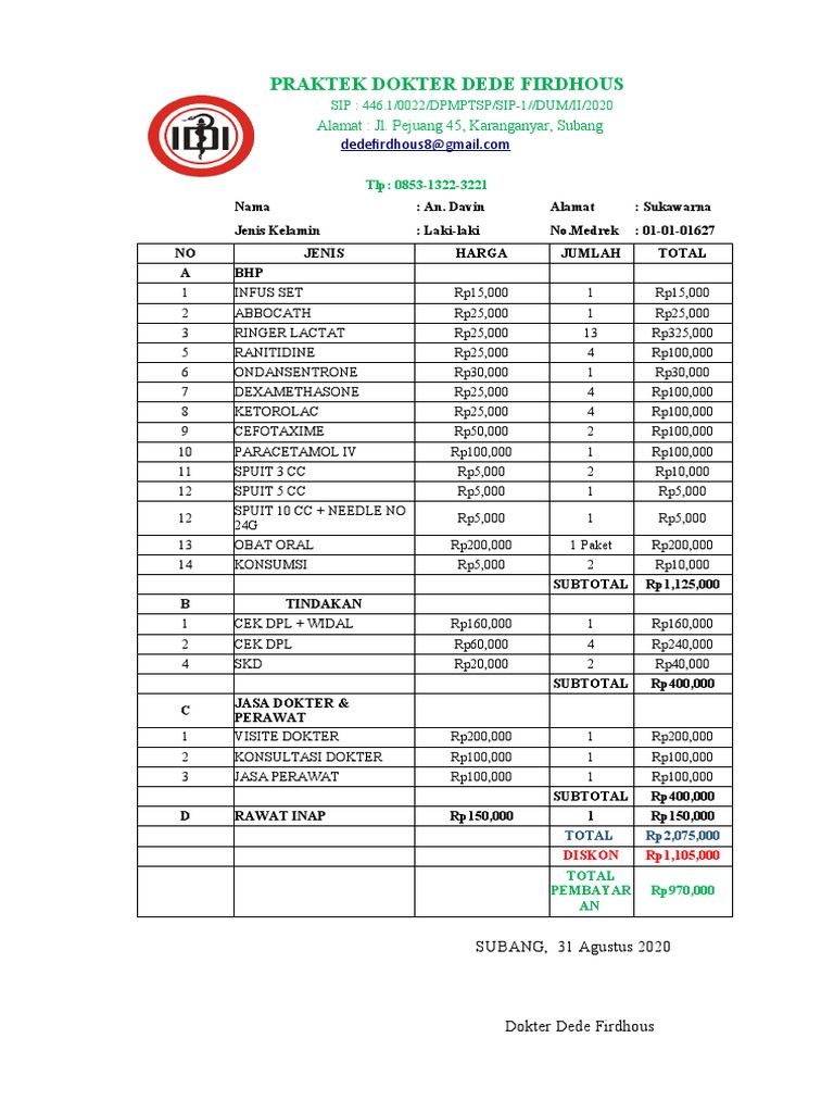 Rincian Ranap An. Davin | PDF