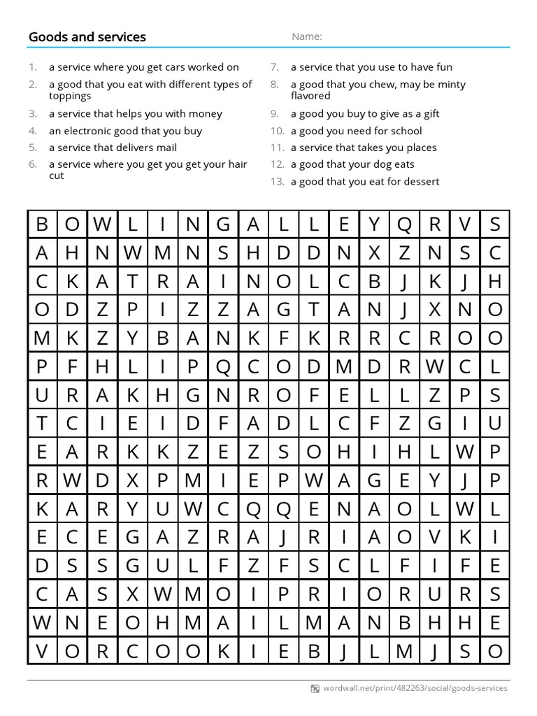 Goods and Services Wordsearch | PDF
