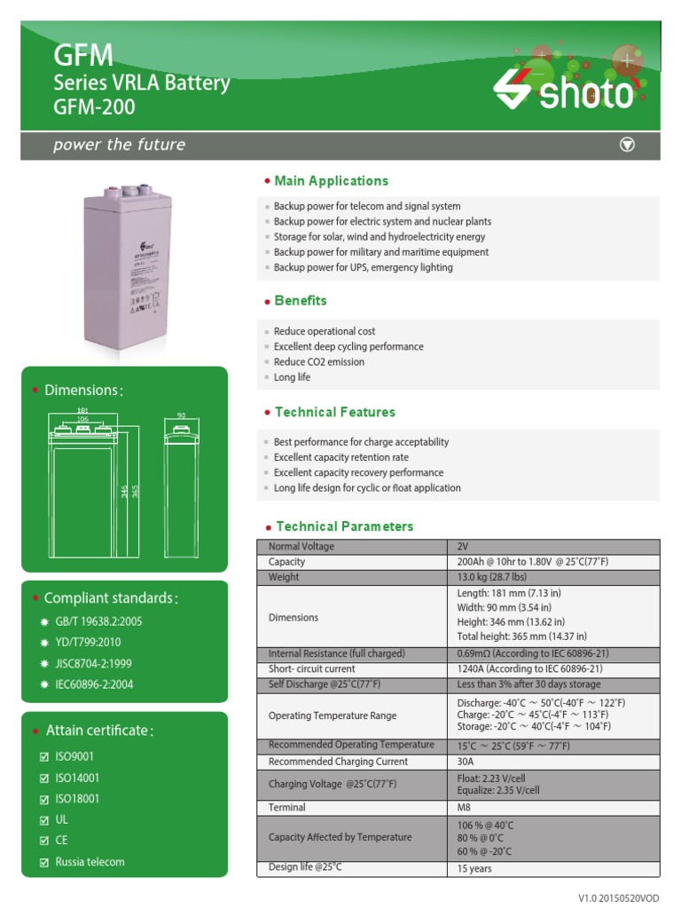 Series VRLA Battery: Main Applications | PDF | Metrology | Energy ...