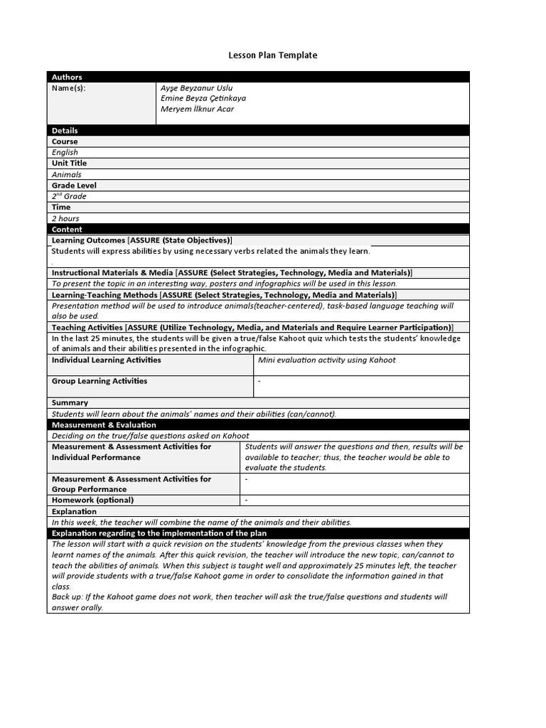 Authors: Lesson Plan Template | PDF | Lesson Plan | Educational Assessment