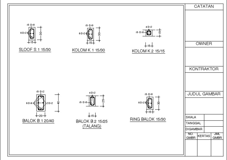 Detail Beton Kolom, Slof, Balok, Ringbalk | PDF