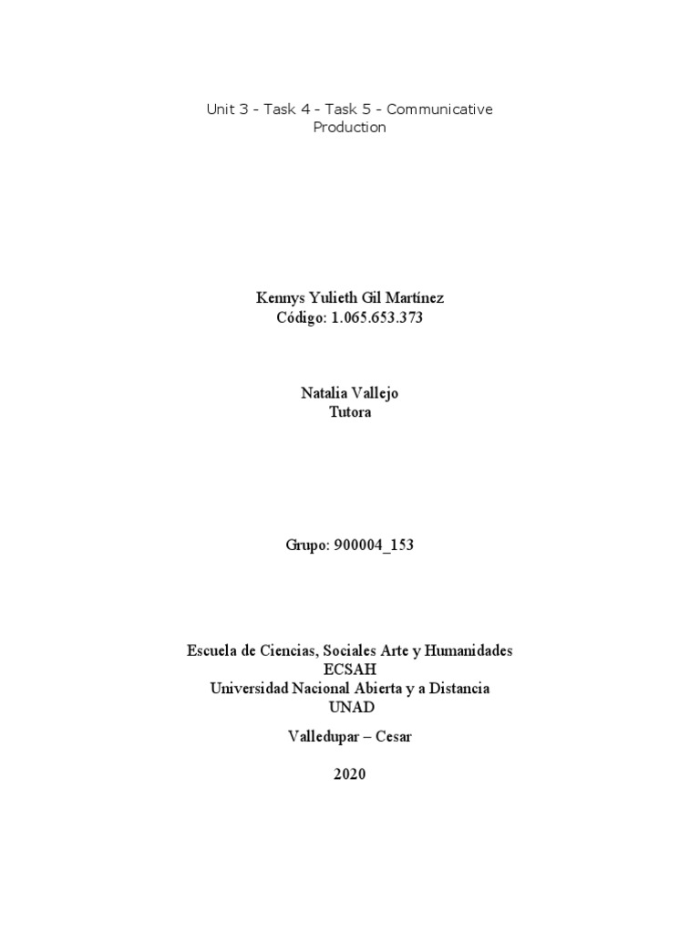 Unit 3 - Task 5 - Communicative Production | PDF Unit 3 - Task 5 - Communicative Production | PDF