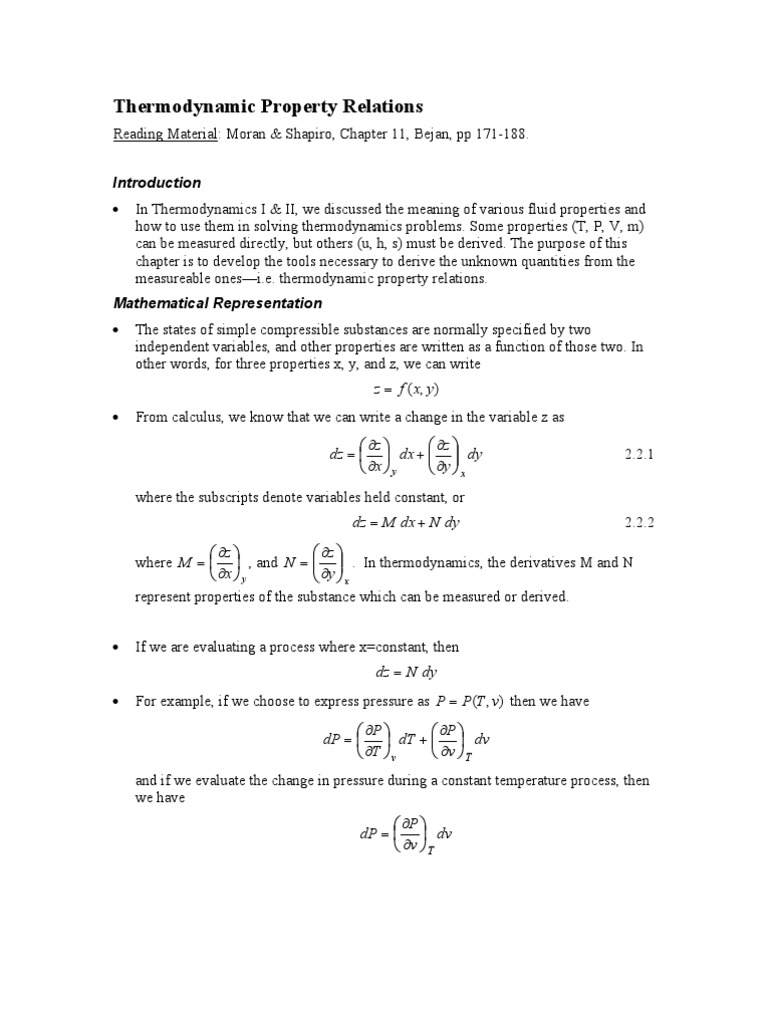 Thermodynamic Property Relations: Dy y Z DX X Z DZ | PDF | Enthalpy ...