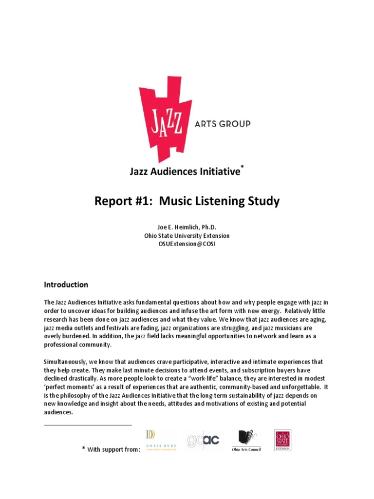 Jazz Audiences Initiative Report 1 | PDF | Jazz | Popular Music