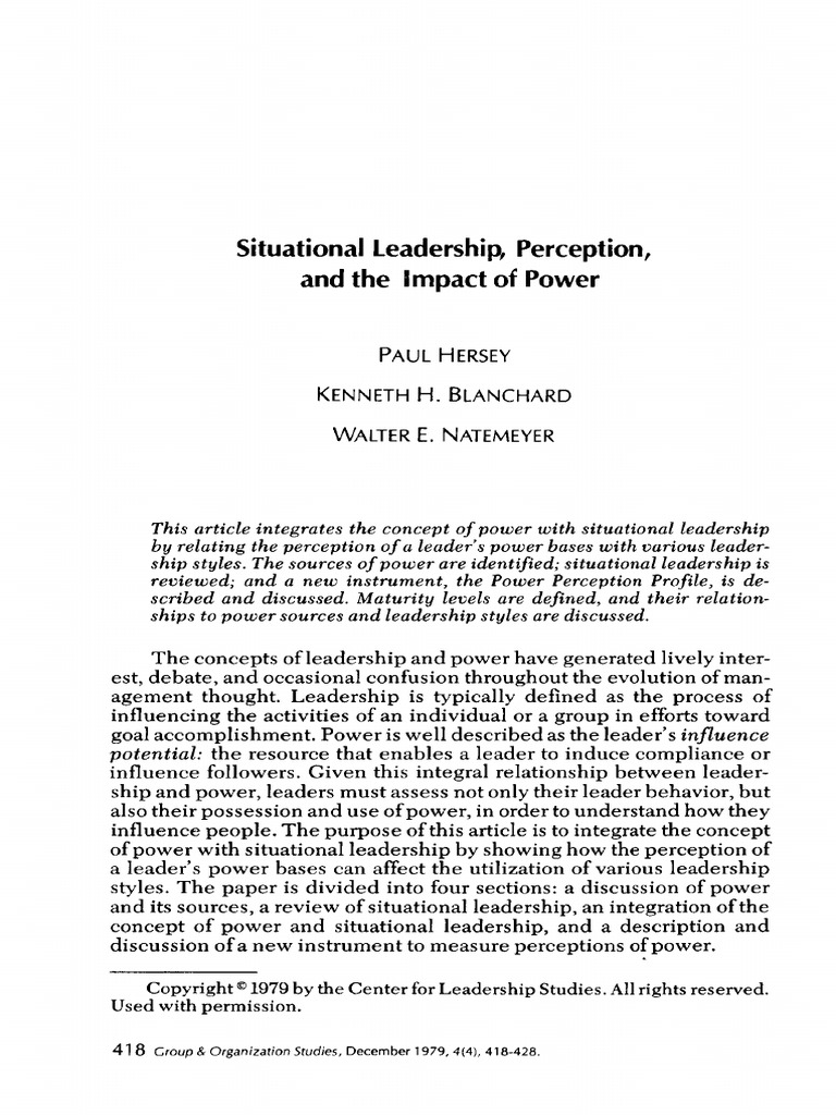 R.1.Situational Leadership, Perception and The Impact of Power | PDF ...