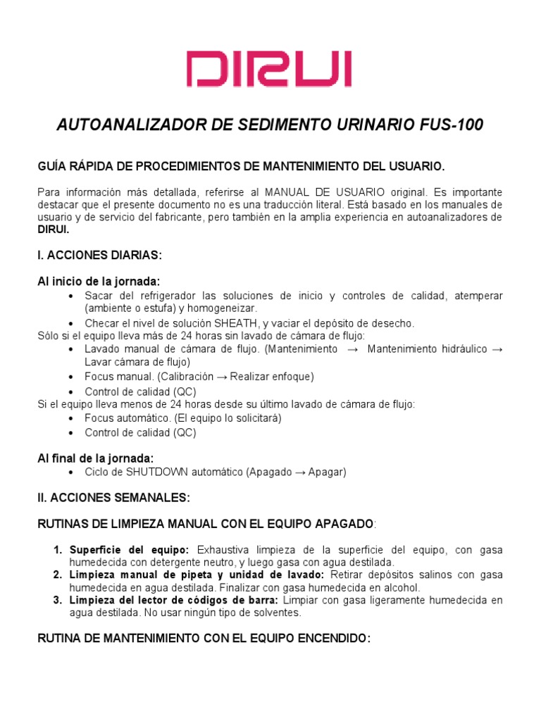 Dirui Guía Rápida de Mantenimiento FUS-100 | PDF | Naturaleza