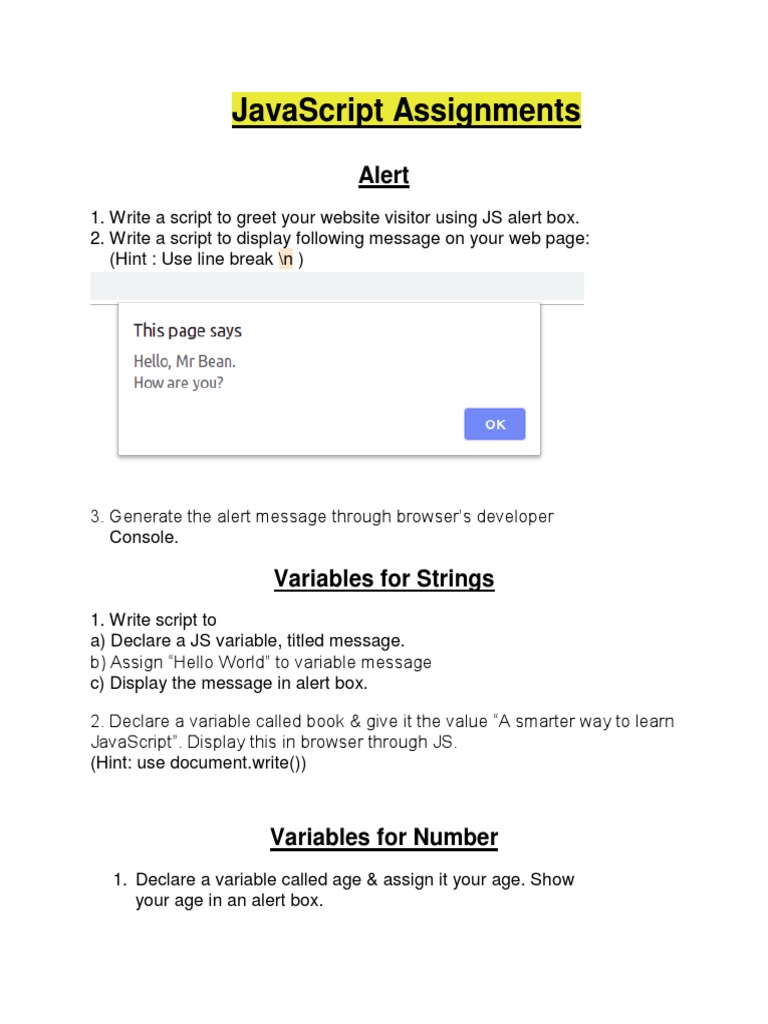Javascript Assignments Pdf Array Data Structure Java Script