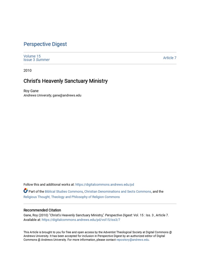 Christs Heavenly Sanctuary Ministry | PDF | Book Of Daniel | Seventh ...