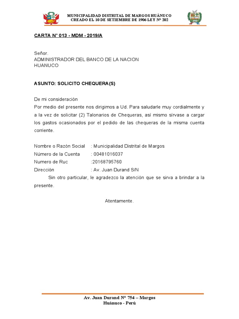 Solicitud de Chequera BCP - Margos | PDF