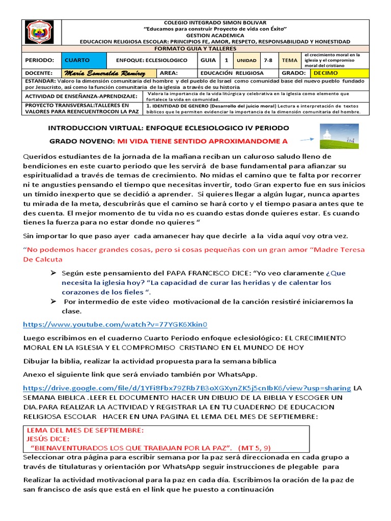 Decimo Religion Cuarto Periodo Corregido | PDF | Jesús | Vejez