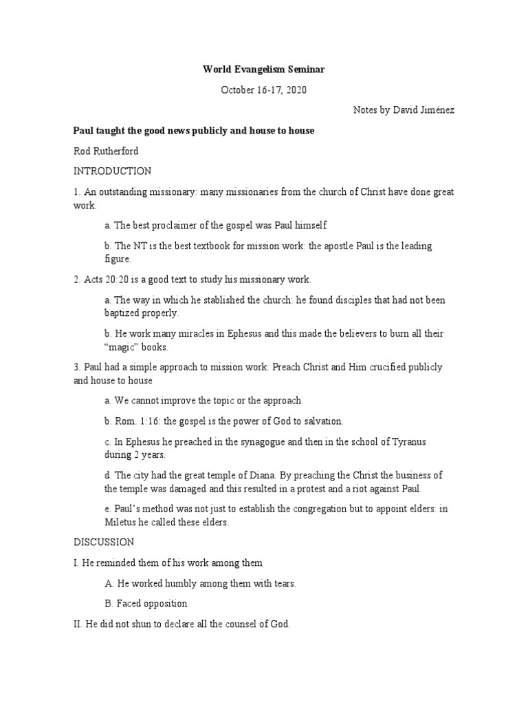 World Evangelism Seminar | Download Free PDF | The Gospel | Paul The ...