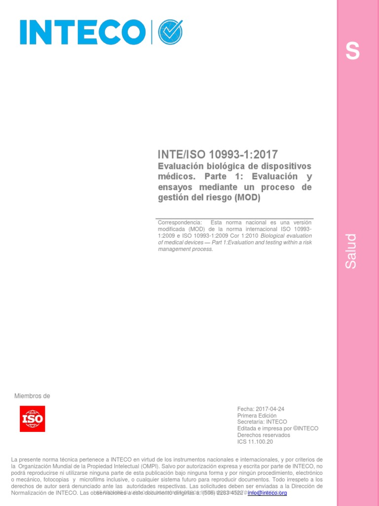 Inte Iso 10993-1 2017 | PDF | Organización internacional para la estandarización | Naturaleza