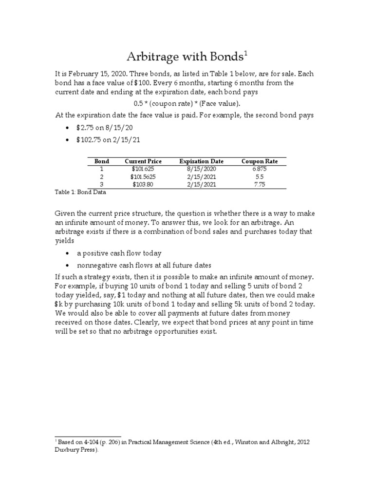 Bond Arbitrage Assignment | PDF | Arbitrage | Bonds (Finance)