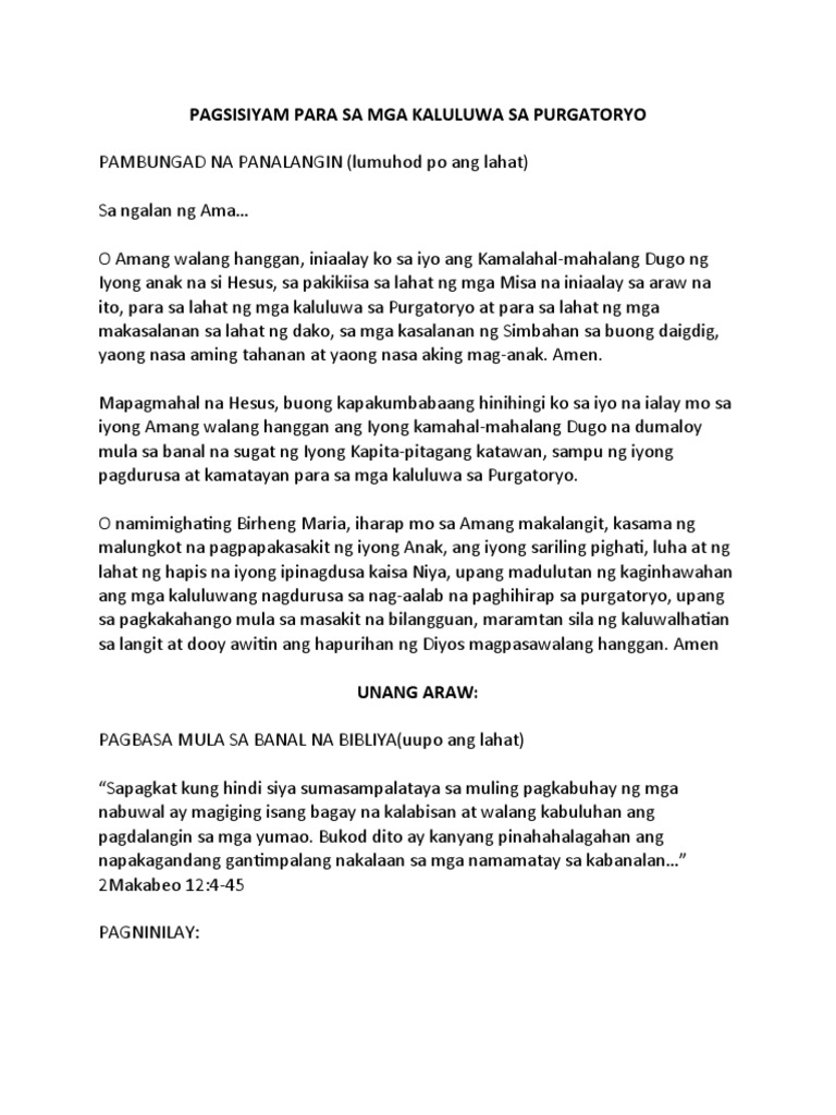 Pagsisiyam para Sa Mga Kaluluwa Sa Purgatoryo | PDF