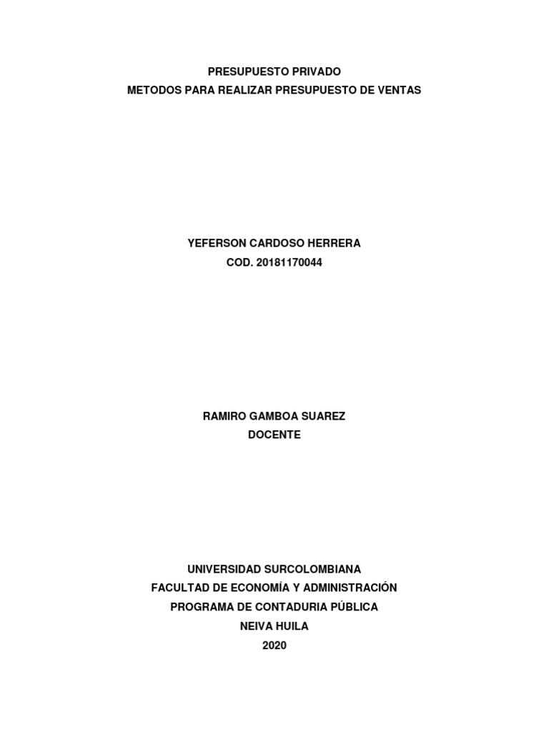 Metodos de Pronostico de Ventas | PDF | Mercado (economía) | Presupuesto