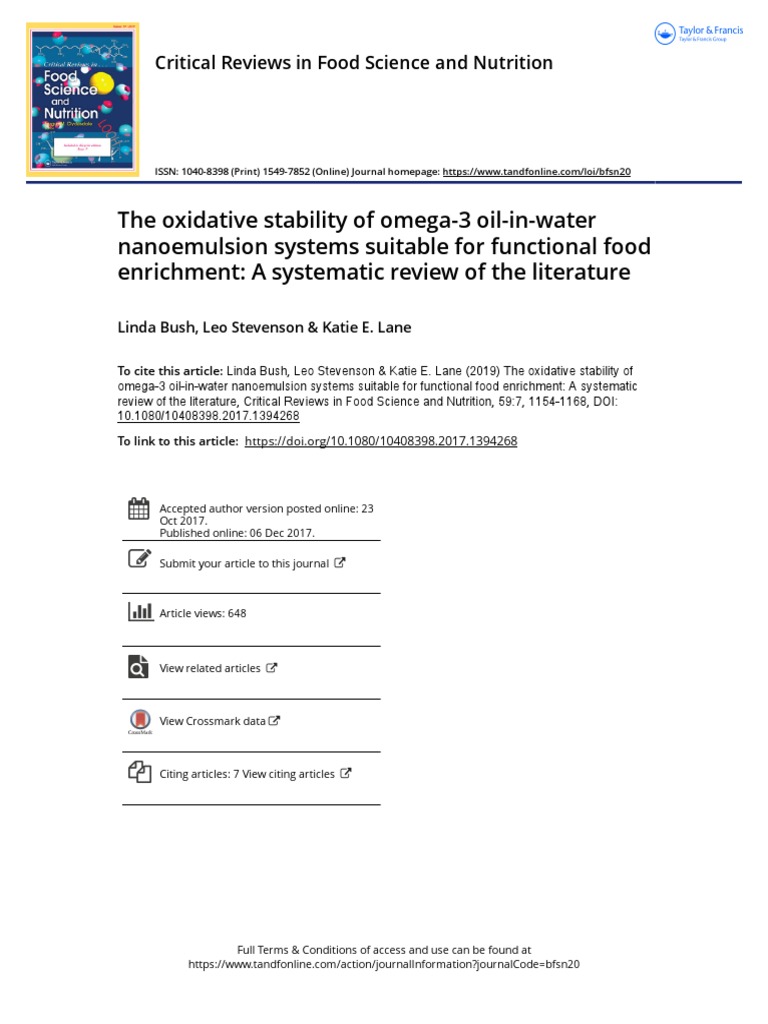 The Oxidative Stability of Omega 3 Oil in Water Nanoemulsion Systems ...