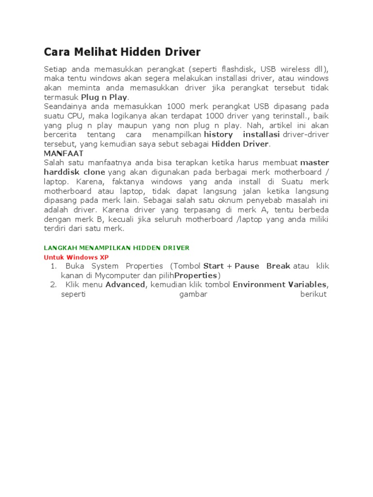 Cara Melihat Hidden Driver Pada Windows | PDF