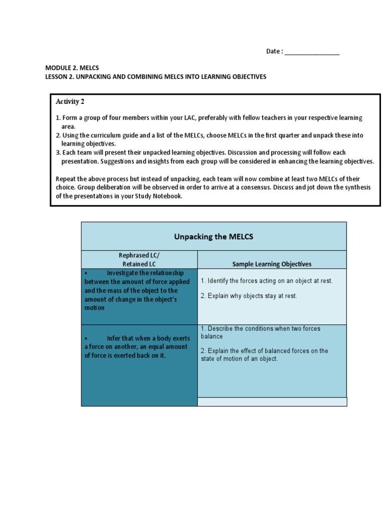 Unpacking MELCS into Learning Objectives | PDF | Force | Science