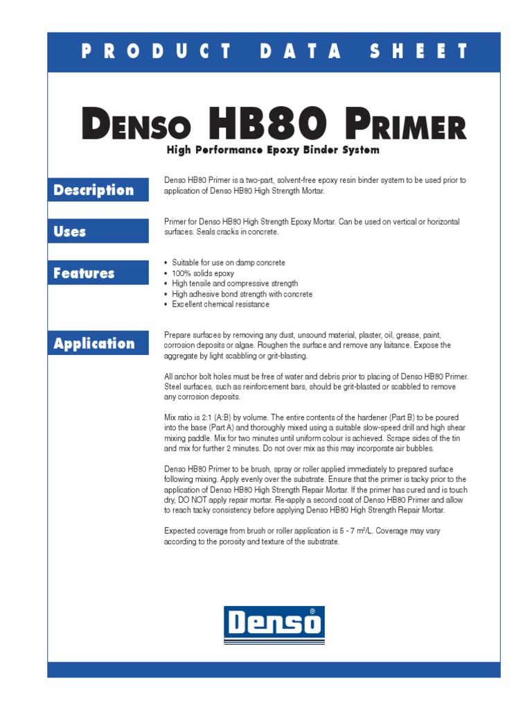 Denso HB80 Primer | PDF | Epoxy | Concrete