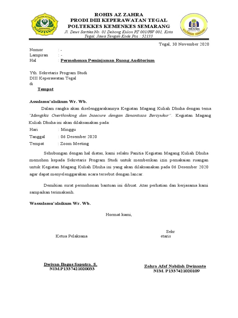 Surat Peminjaman Auditorium | PDF