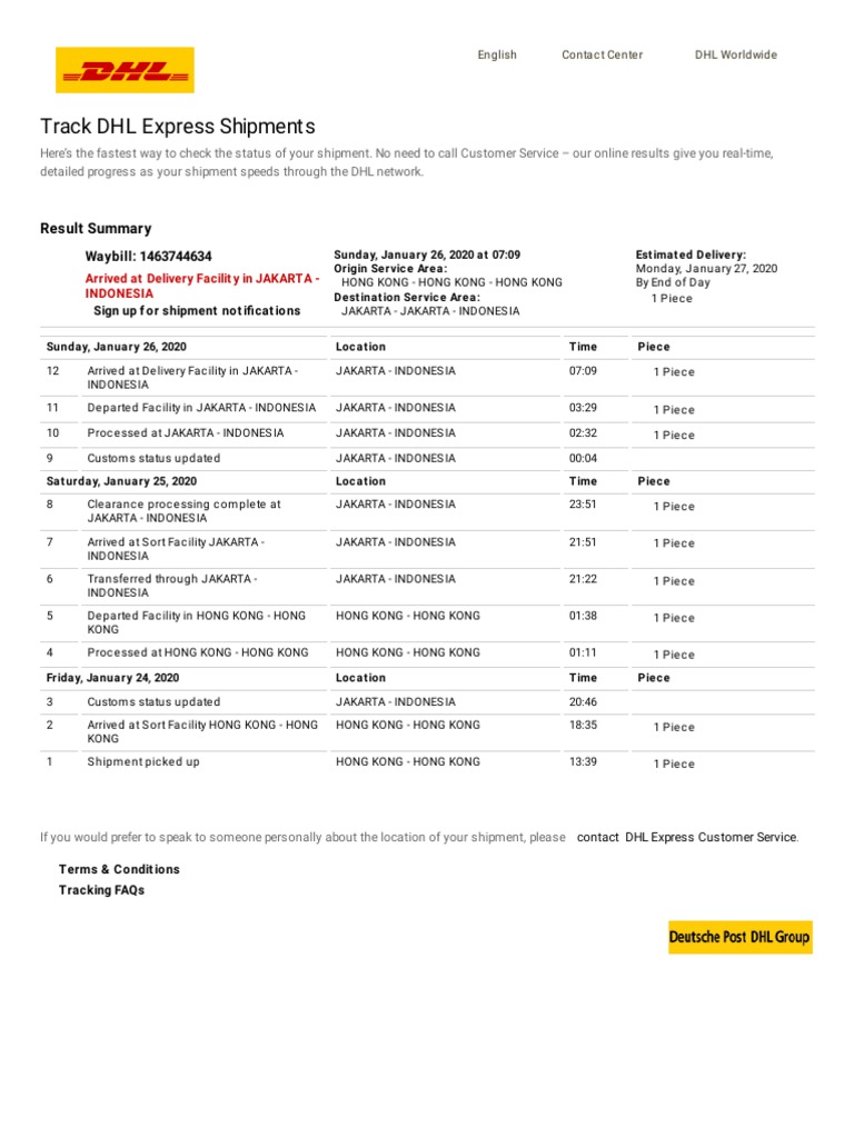 Track Your DHL Shipment Status Online | PDF | Business