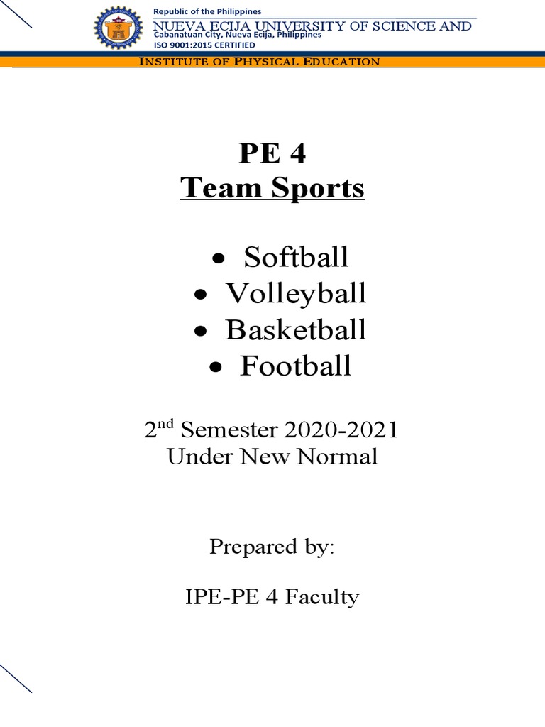 PE4 Team Sports | PDF | Softball | Baseball Field