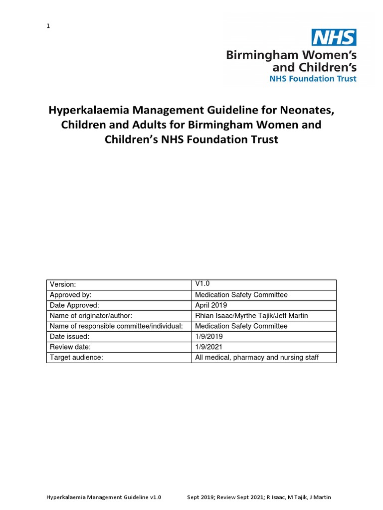 Hyperkalaemia Management Guidelines For BWC v1.0 FINAL | PDF | Clinical ...