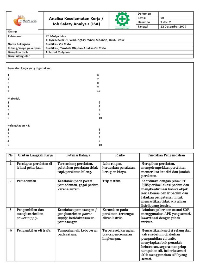 JSA MJ Purifikasi Trafo | PDF