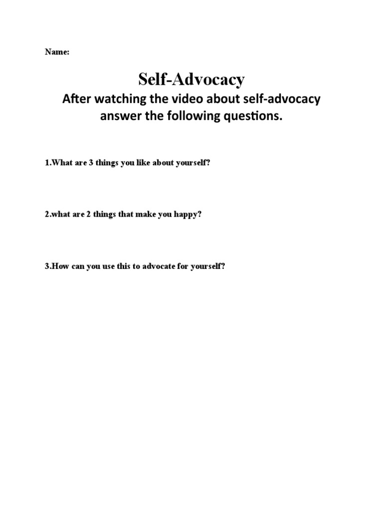 Self Advocacy Worksheet | PDF | Self-Improvement | Lifestyle