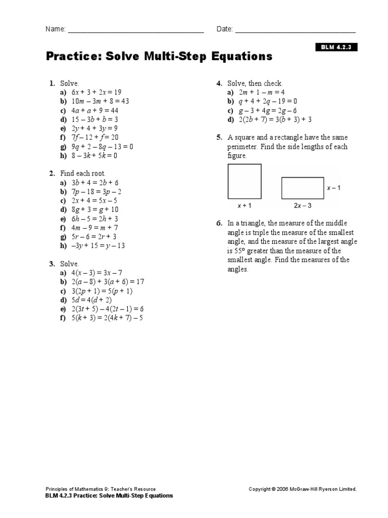 Practice - Multiple Step Equations | PDF