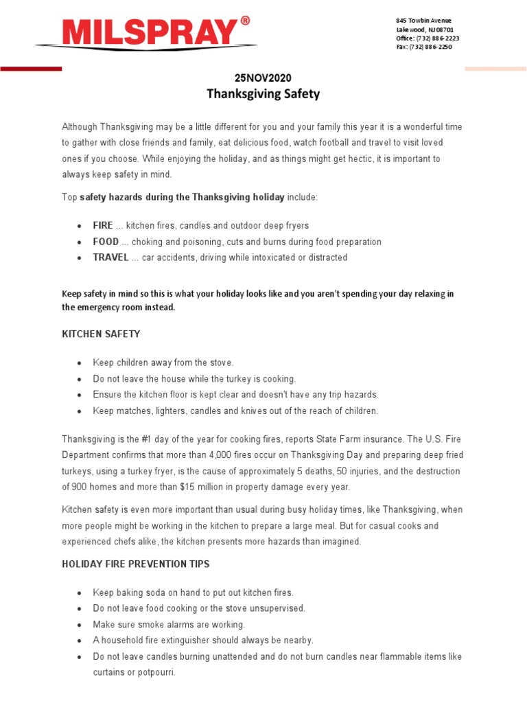 Thanksgiving Safety Guide | PDF | Kitchen | Foods