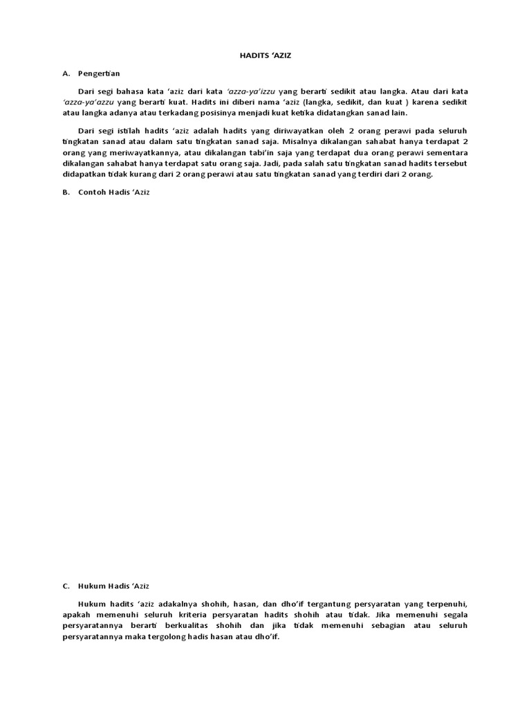 Pengertian dan Contoh Hadits 'Aziz | PDF