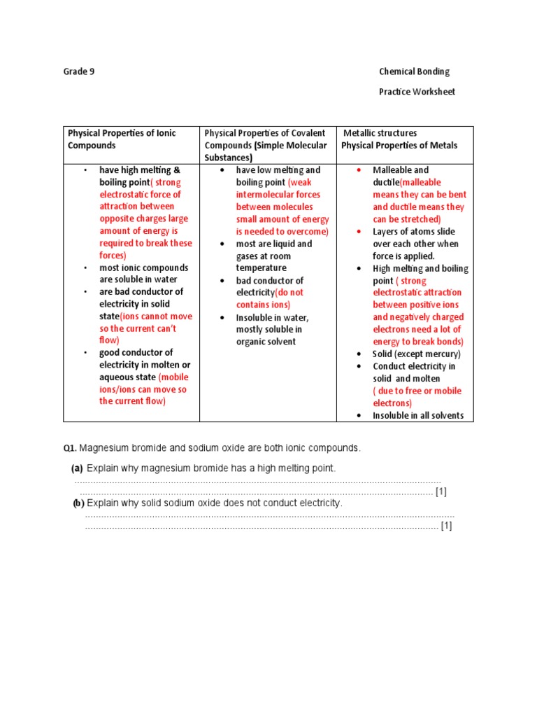 Practice Worksheet of Chemical Bonding | PDF | Chemical Bond | Ion