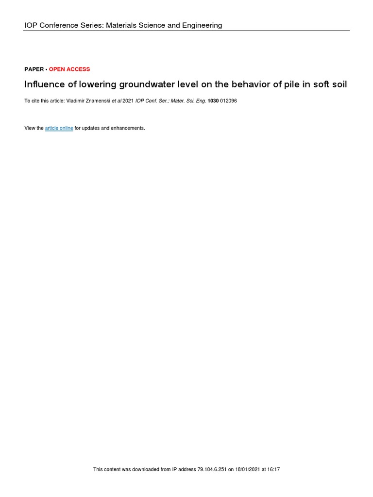Influence of Lowering Groundwater Level On The Behavior of Pile in Soft ...