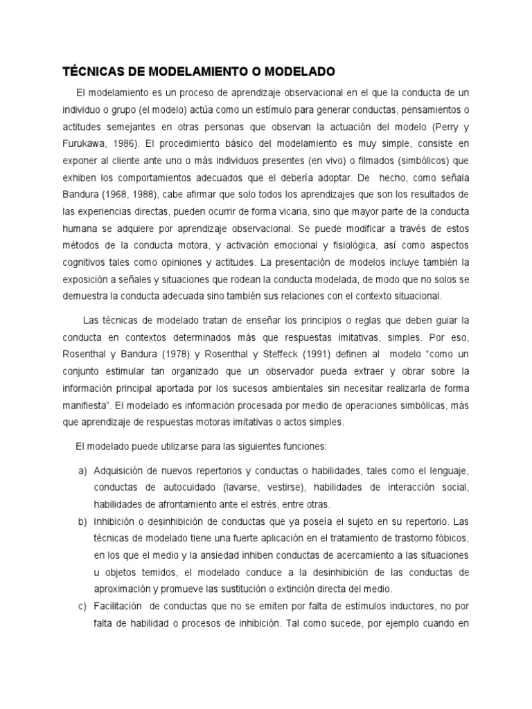 Técnicas de Modelamiento o Modelado | PDF | Las emociones | Aprendizaje