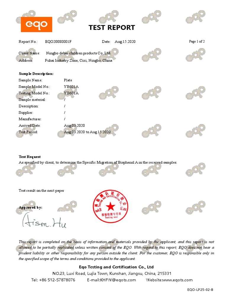 Bpa Free Test Report | PDF | Business