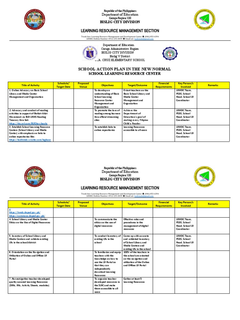 SLRC Consolidated Action Plan in The New Normal | PDF | Libraries ...