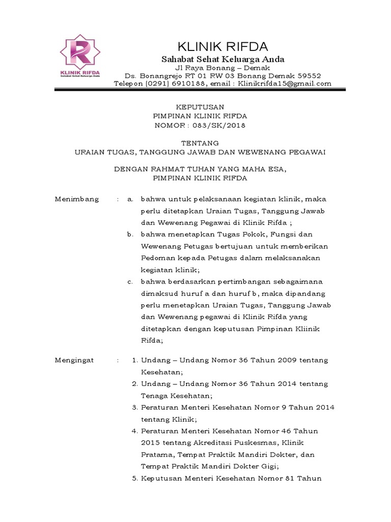 SK Uraian Tugas Tanggung Jawab Dan Wewenang | PDF | Kesehatan Holistik